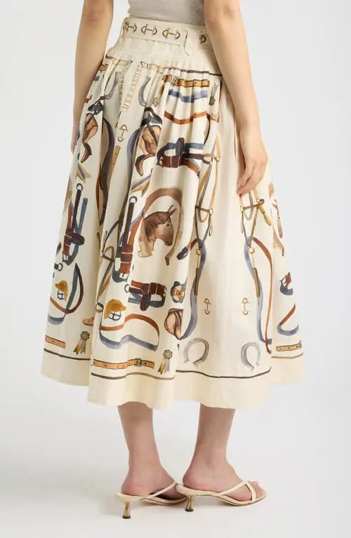 Farm Rio Equestrian Print Ring Belt Skirt