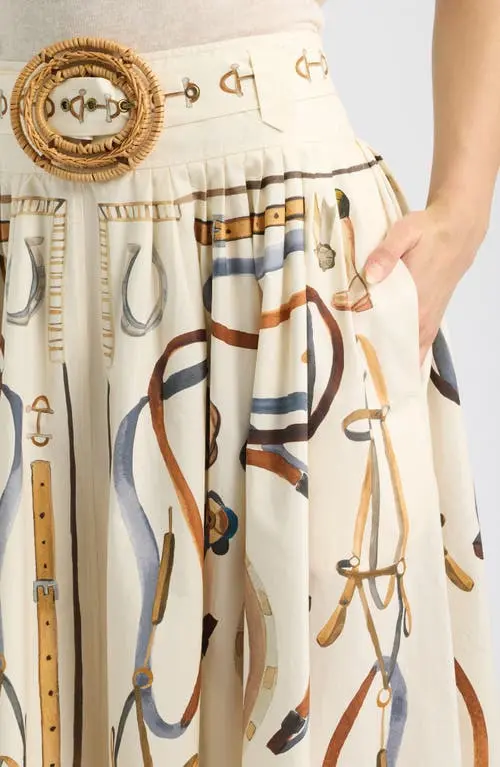 Farm Rio Equestrian Print Ring Belt Skirt