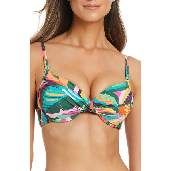 BLEU BY ROD BEATTIE Tropical Print Triangle Underwire Bikini Top - Multi