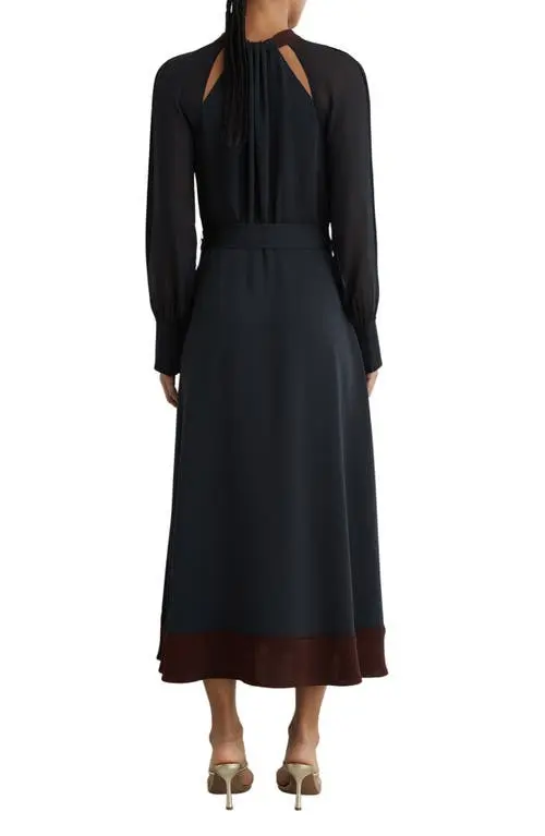 REISS Estella Tie Neck Long Sleeve Maxi Dress