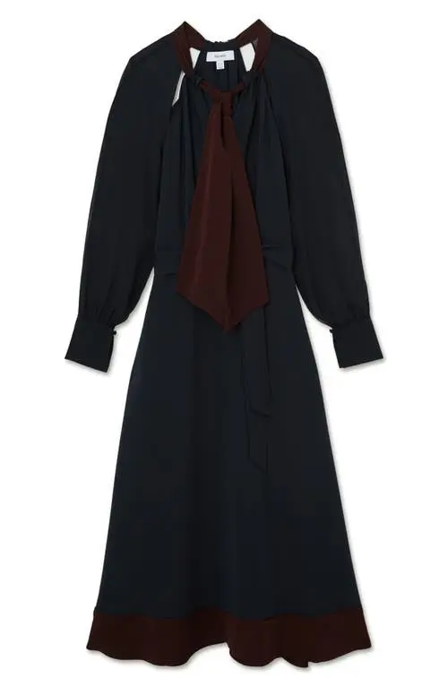 REISS Estella Tie Neck Long Sleeve Maxi Dress