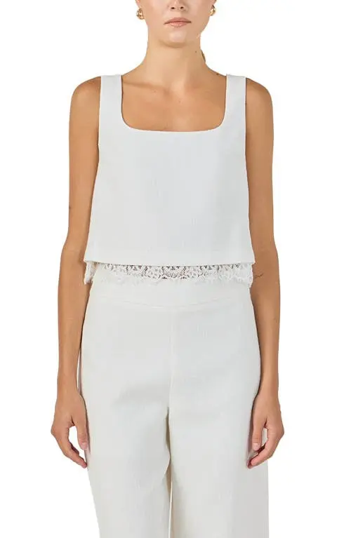 Endless Rose Lace Trim Sleeveless Top - White