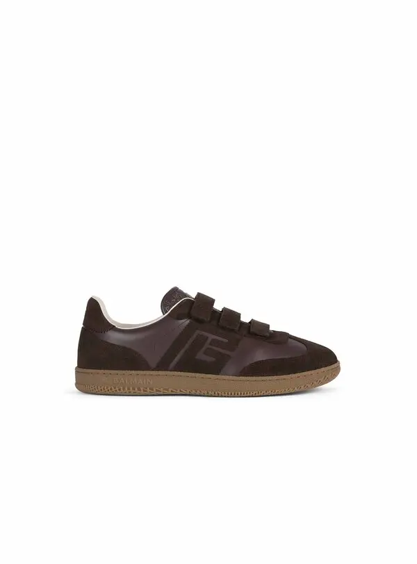 Balmain Swan Sneakers In Smooth Leather And Suede - Dark Brown