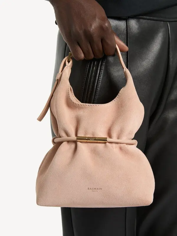 Balmain Sphynx Mini Bag In Suede Calfskin - Pink