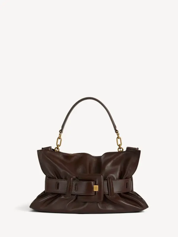 Balmain Anthem Medium Smooth Leather Bag With Belt Detail - Dark Brown