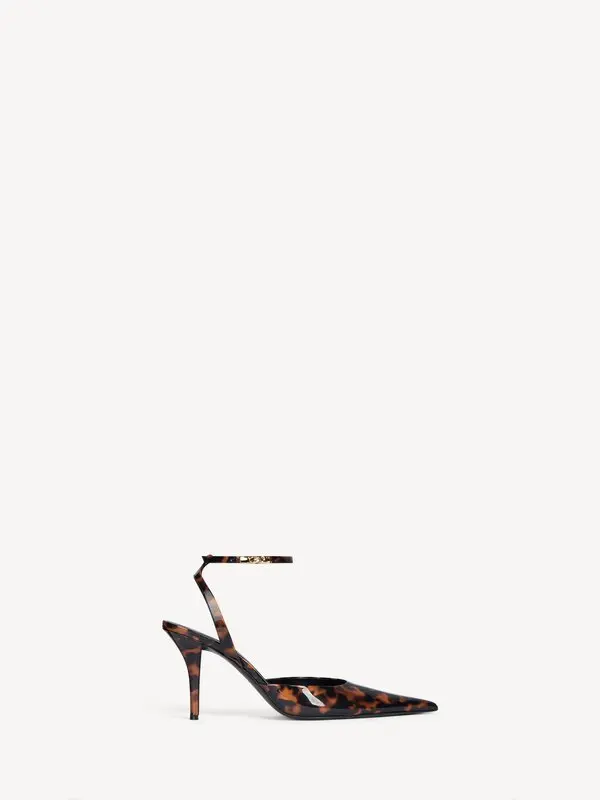 Balmain Printed Patent Leather Strappy Pumps - Brown