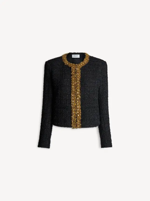 Balmain Embroidered Tweed Jacket With Pearl Embellishments