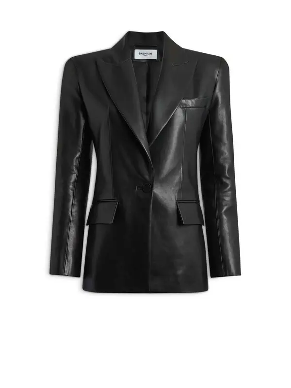 Balmain Structured Shoulder Lambskin Blazer - Black