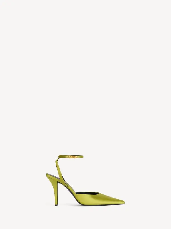 Balmain Satin Strappy Pumps With Gold-tone Chain Link Buckle