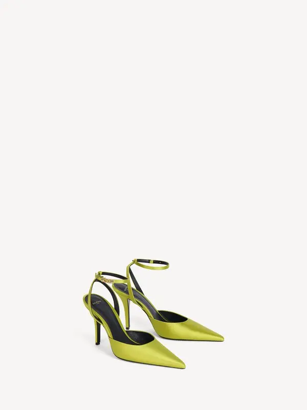 Balmain Satin Strappy Pumps With Gold-tone Chain Link Buckle