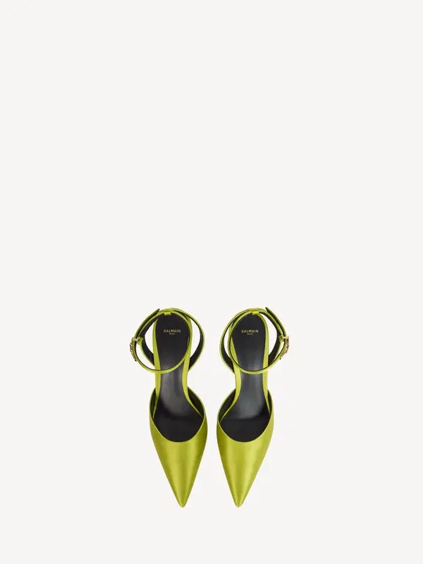 Balmain Satin Strappy Pumps With Gold-tone Chain Link Buckle