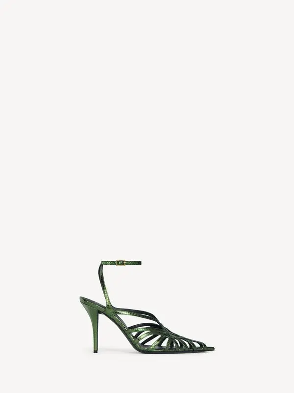 Balmain Metallic Python-effect Leather Cage Stiletto Sandals - Green