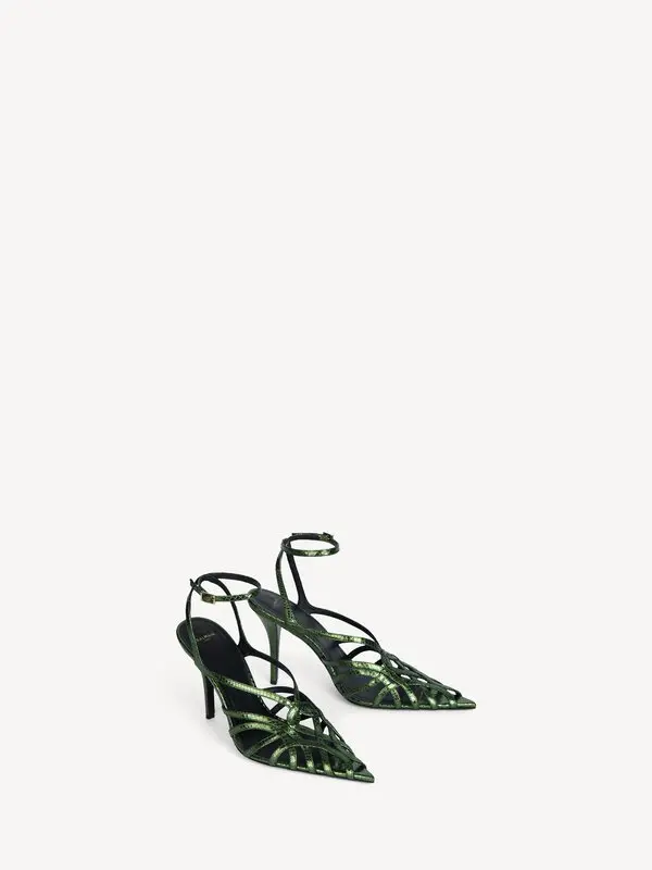 Balmain Metallic Python-effect Leather Cage Stiletto Sandals - Green
