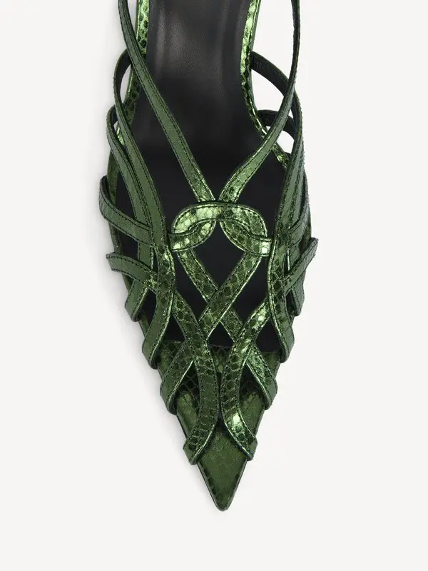 Balmain Metallic Python-effect Leather Cage Stiletto Sandals - Green
