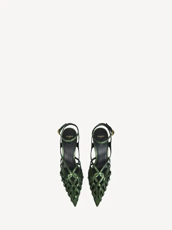 Balmain Metallic Python-effect Leather Cage Stiletto Sandals - Green