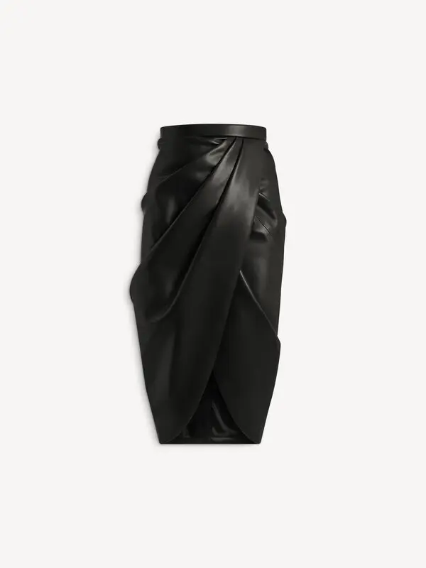 Balmain Draped Lambskin Midi Skirt