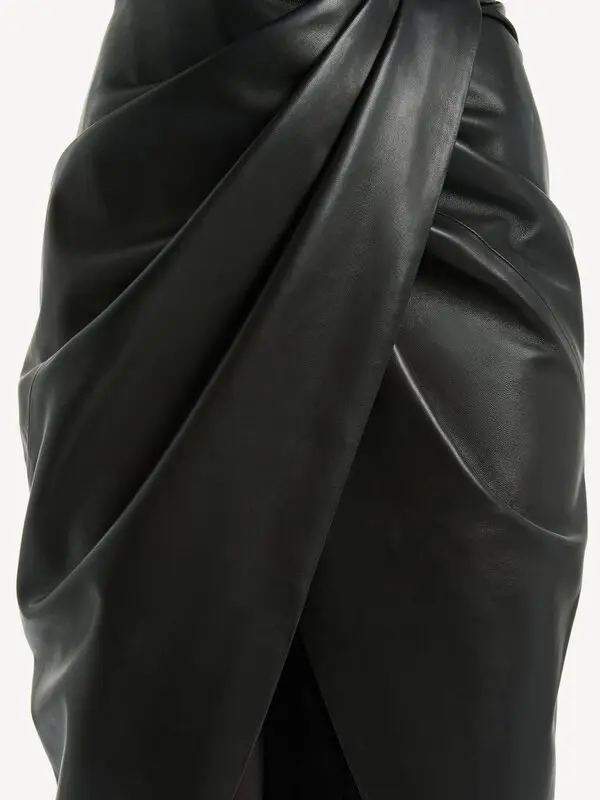 Balmain Draped Lambskin Midi Skirt
