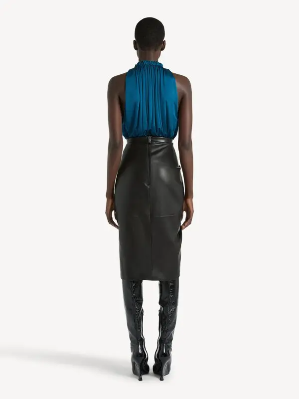 Balmain Draped Lambskin Midi Skirt