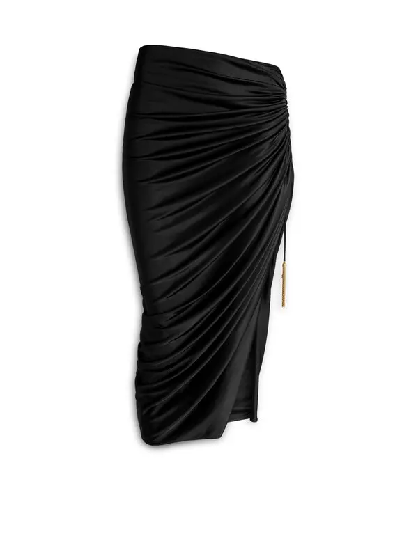 Balmain Flowing Jersey Midi Skirt With Slit - Black