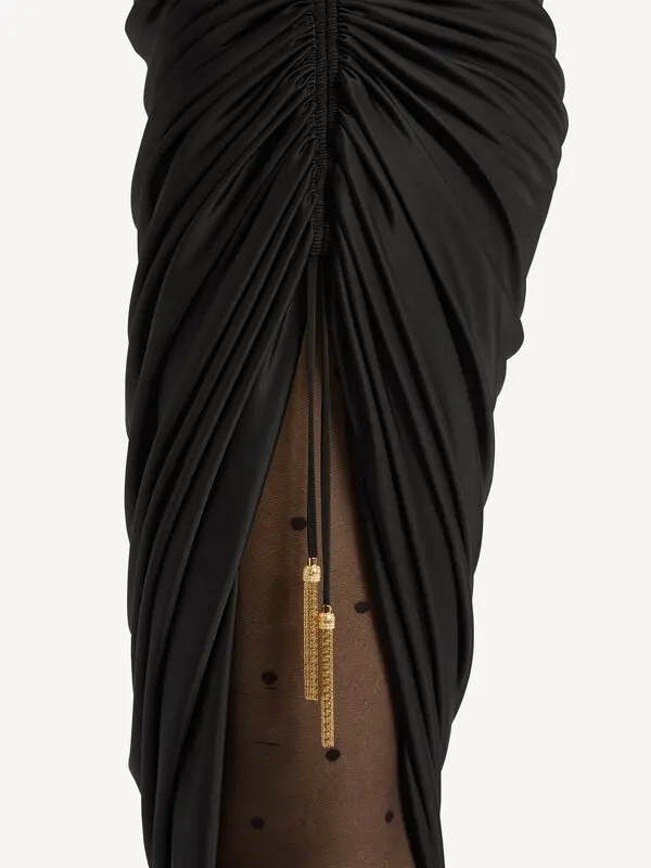 Balmain Flowing Jersey Midi Skirt With Slit And Drawstring Detail - Black