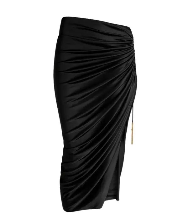 Balmain Flowing Jersey Midi Skirt With Slit And Drawstring Detail - Black
