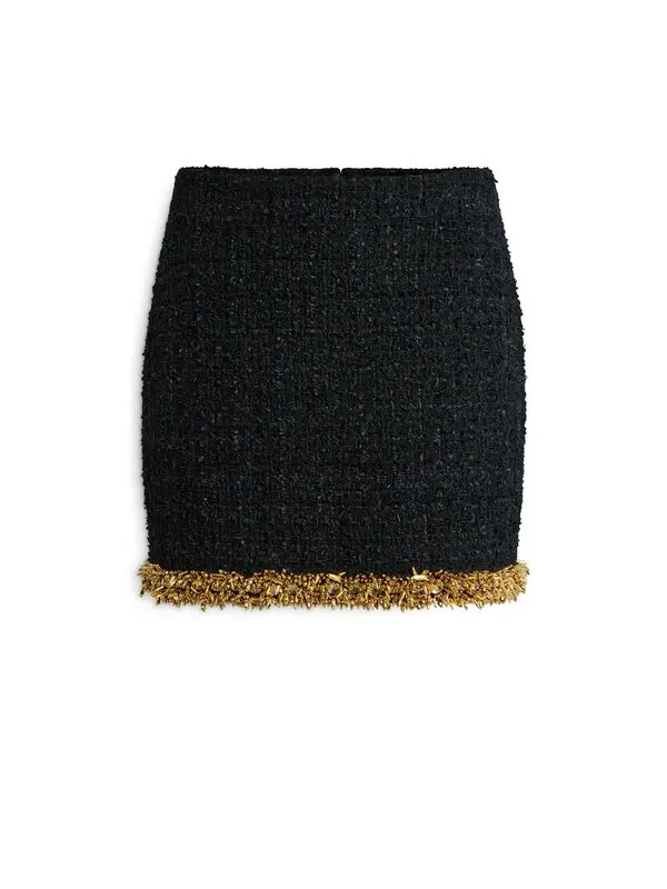 Balmain Short Tweed Skirt With Embroidered Trim - Black