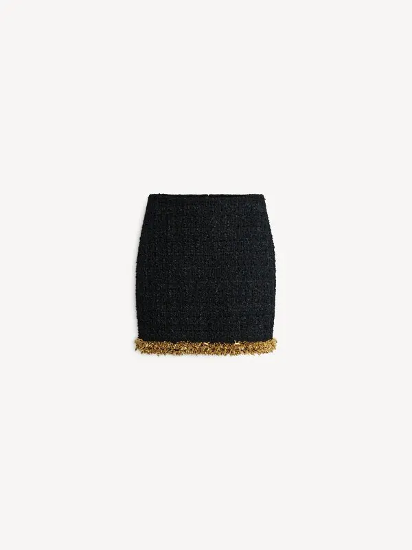 Balmain Embroidered Trim Tweed Mini Skirt