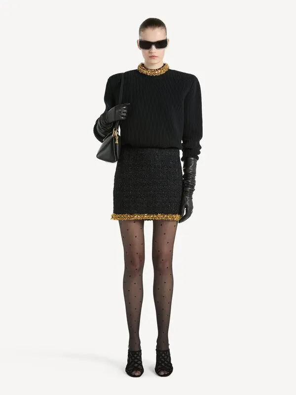 Balmain Embroidered Trim Tweed Mini Skirt