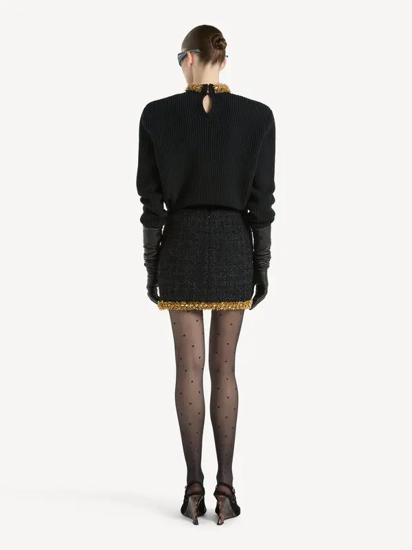 Balmain Embroidered Trim Tweed Mini Skirt