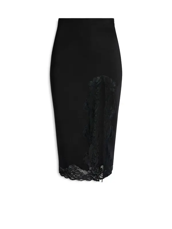 Balmain Knit Midi Skirt With Lace - Black