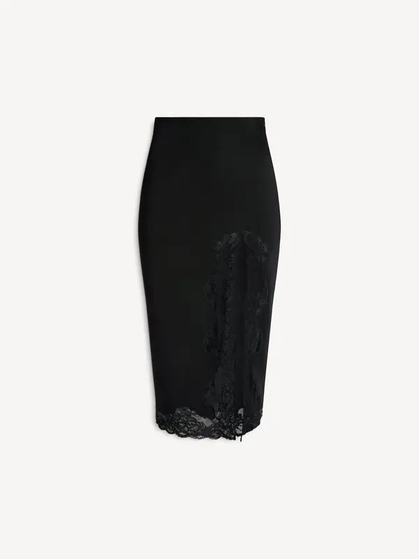 Balmain Knit Midi Skirt With Lace Trim - Black