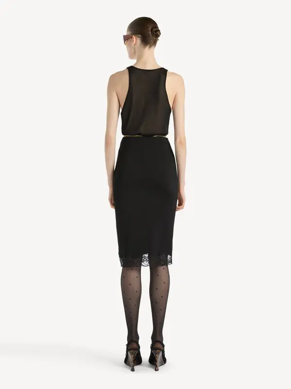 Balmain Knit Midi Skirt With Lace Trim