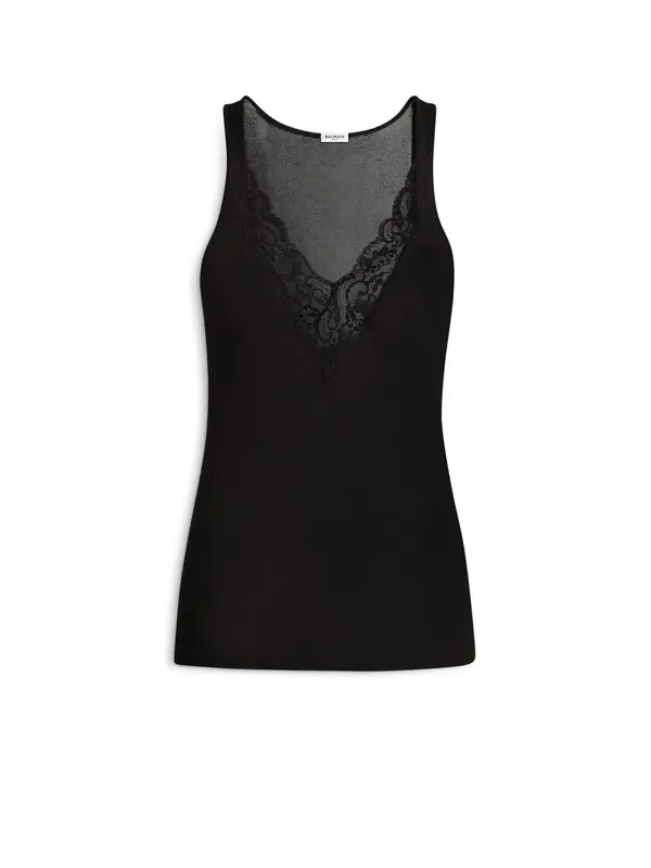 Balmain Knit Vest Top With Lace