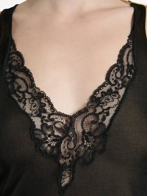 Balmain Knit Vest Top With Lace Trim - Black
