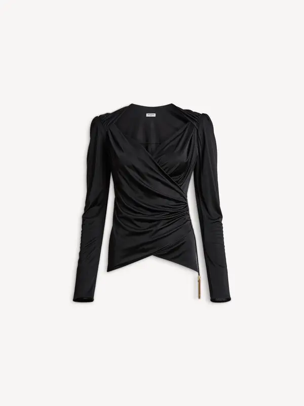 Balmain Draped Flowing Jersey Top With Plunging Neckline