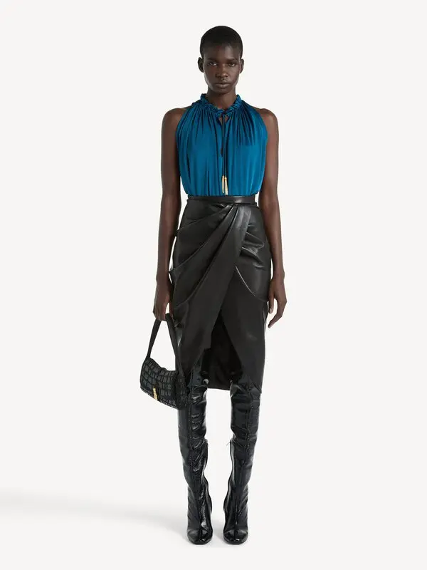 Balmain Pleated Flowing Jersey Top - Blue