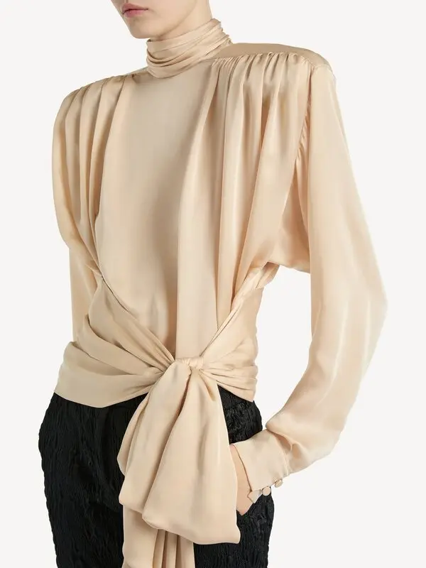 Balmain Silk Chiffon Blouse With Padded Shoulders And Tie