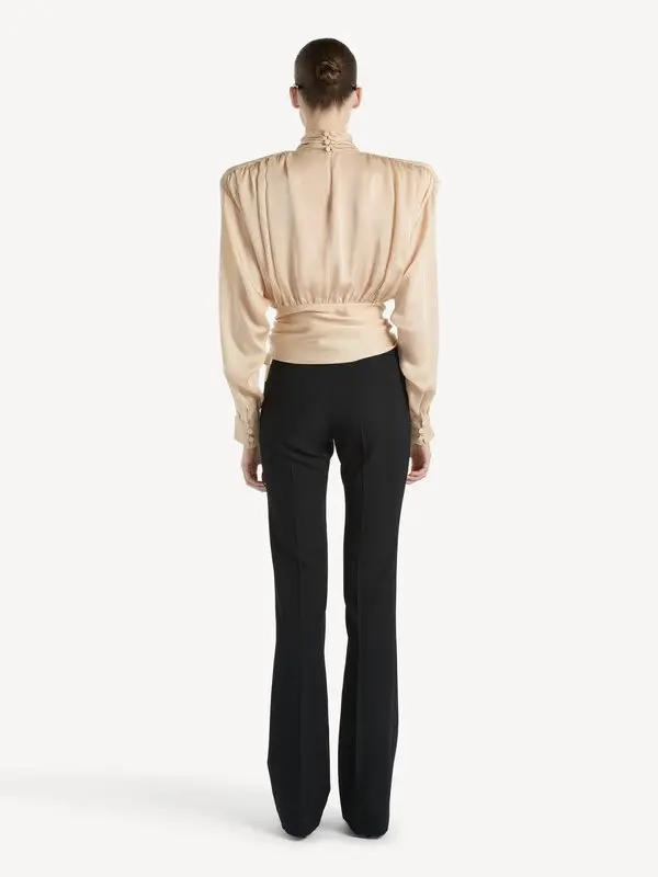 Balmain Silk Chiffon Blouse With Padded Shoulders And Tie