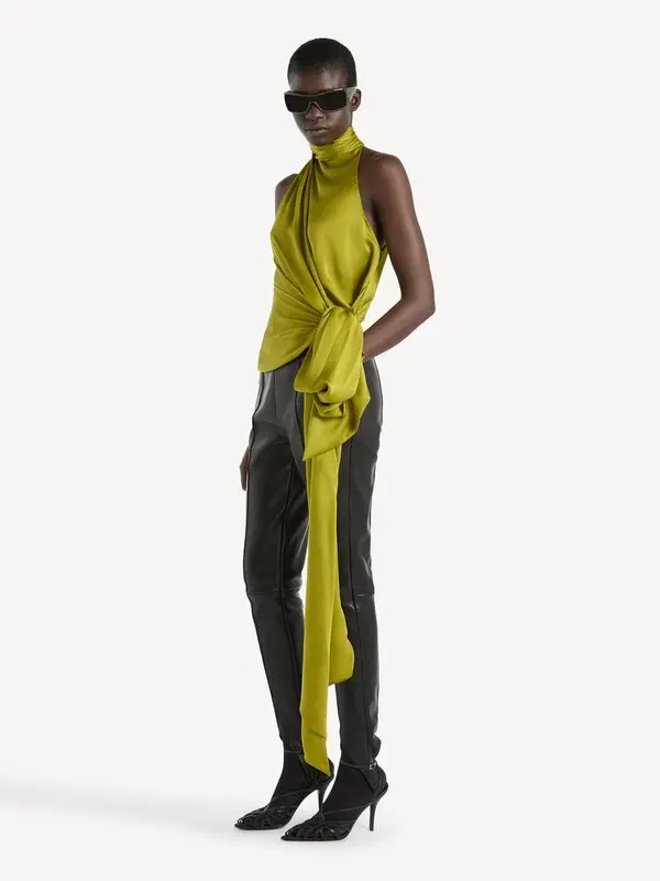 Balmain Open-back Silk Chiffon Top - Green