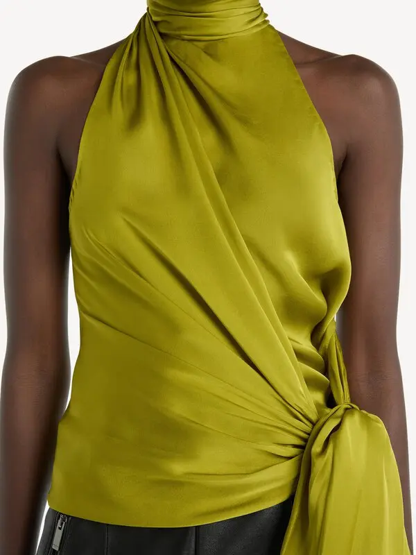 Balmain Open-back Silk Chiffon Top - Green