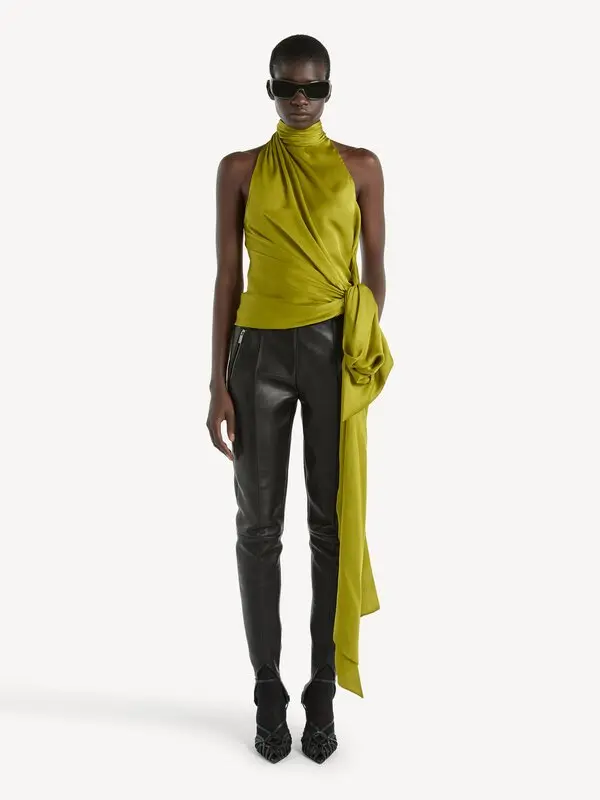 Balmain Open-back Silk Chiffon Top - Green