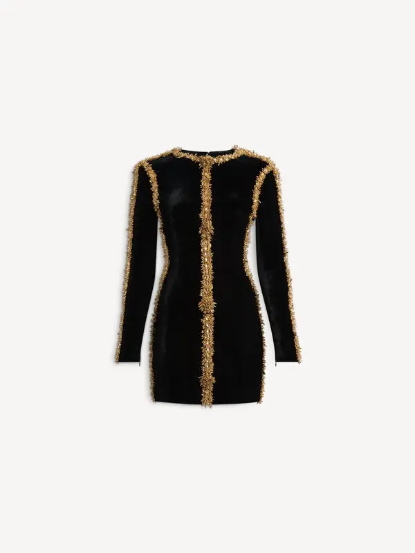 Balmain Velvet Dress With Embroidered Trim - Black