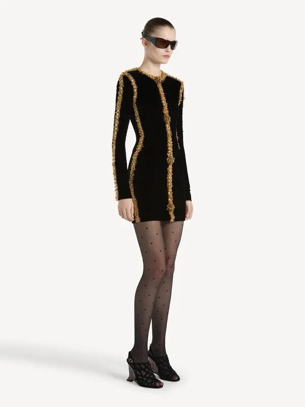 Balmain Velvet Dress With Embroidered Trim