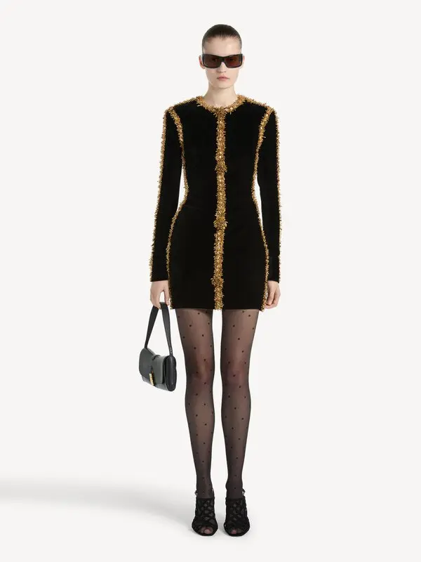 Balmain Velvet Dress With Embroidered Trim