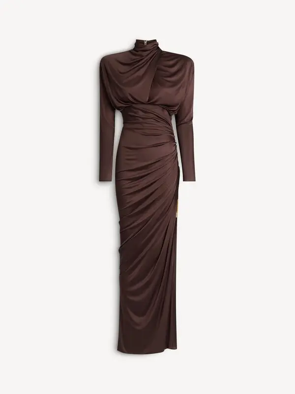 Balmain Long Flowing Jersey Dress - Brown