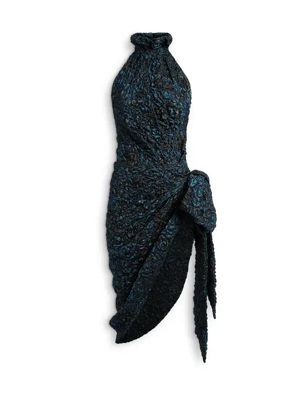 Balmain Draped Cloqué Jacquard Dress - Blue