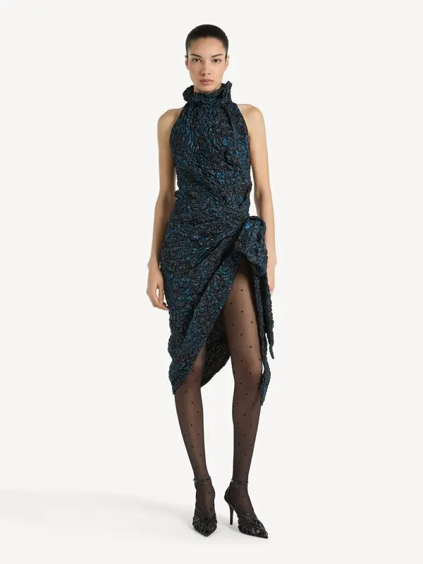 Balmain Draped Cloqué Jacquard Midi Dress