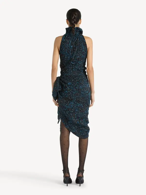 Balmain Draped Cloqué Jacquard Midi Dress