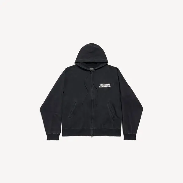 Balenciaga Masking Tape Oversized Zip-up Hoodie - Black