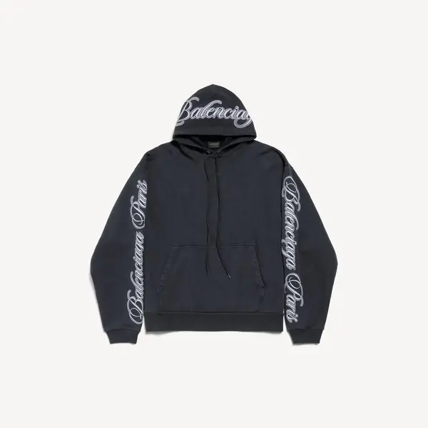 Balenciaga Cursive Oversized Hoodie - Black